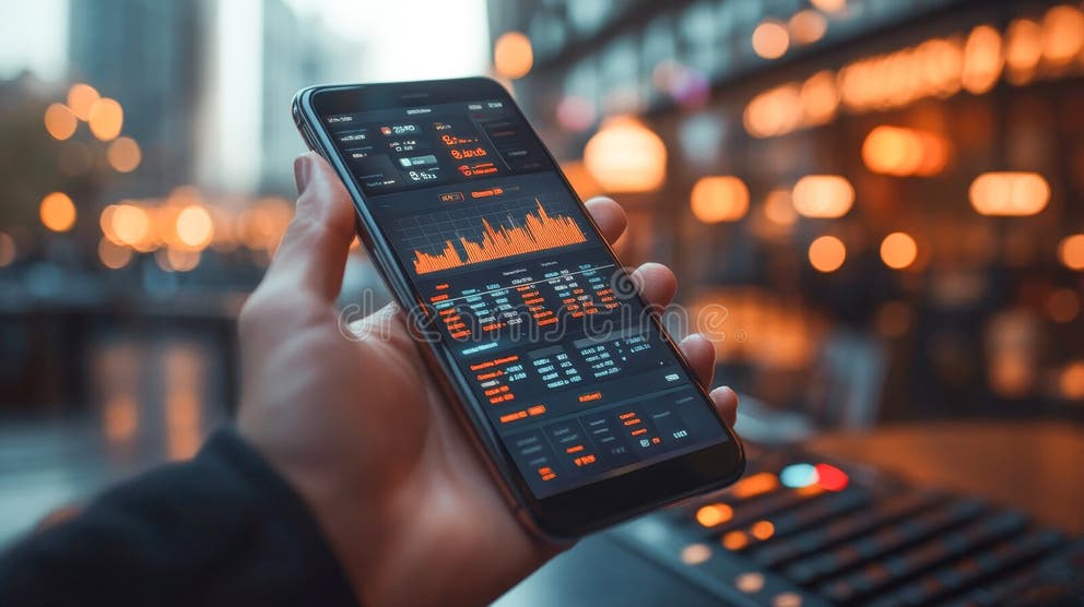 A User Holds a Smartphone Displaying a Banking App Interface with ...