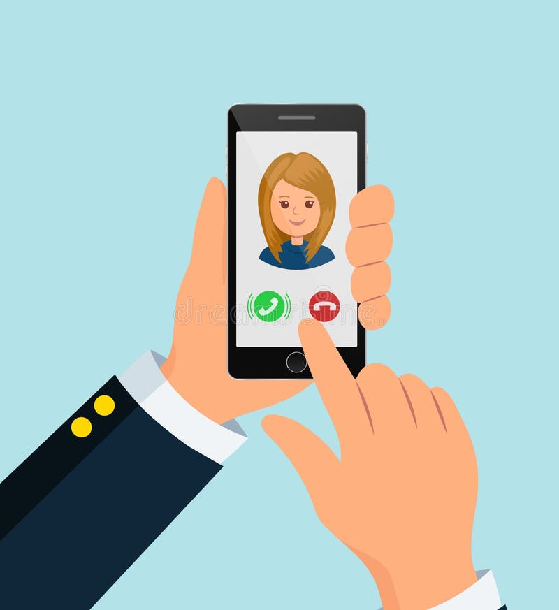 The User Holds the Smartphone. Incoming Call on the Phone Stock ...