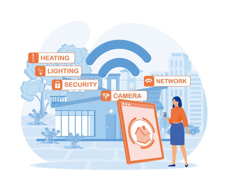 User of Home Intelligent System, Smart Home Application. Stock Vector ...