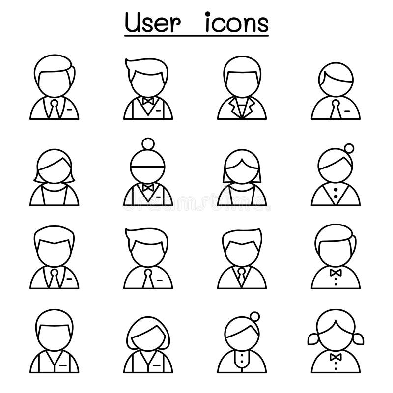 User , Avatar, Man , Woman Icon Set in Thin Line Style Stock ...