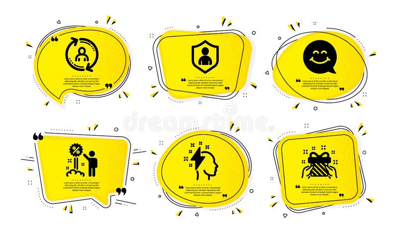 User Info, Smile Face and Security Icons Set. Brainstorming, Discount ...