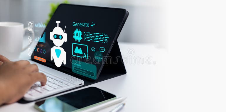 User Interacting with AI-powered Tablet Interface To Create Content and ...