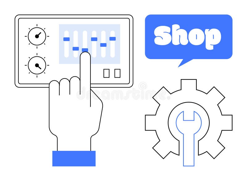 User Interacting with Control Panel and Settings Gear for Shop ... User Interacting with Control Panel and Settings Gear for Shop ...