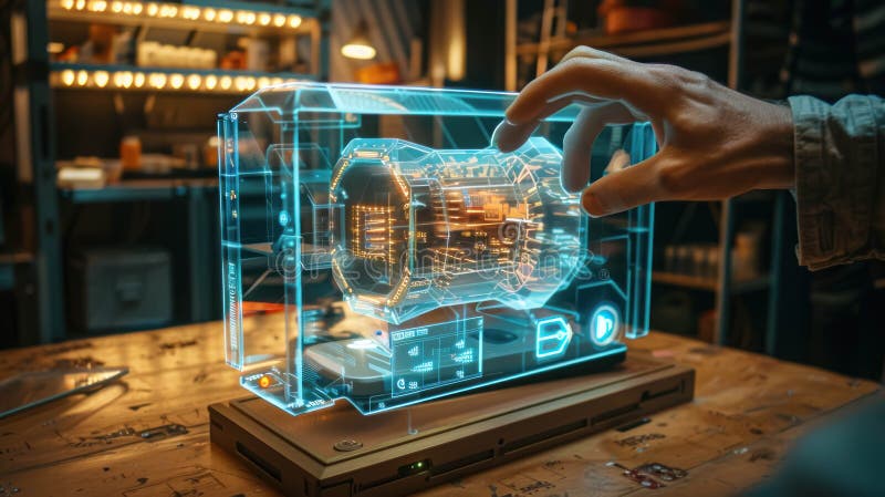 User Interacting with 3D Model of a High-Tech Gadget in Augmented ...