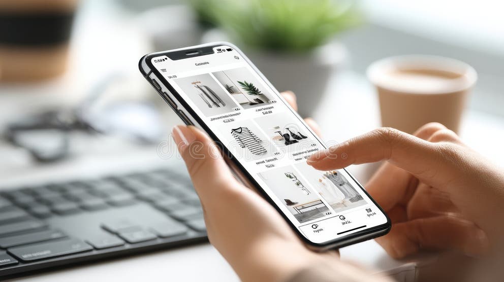 Browsing an E-Commerce Site on a Smartphone with a Clean Minimal Layout ...