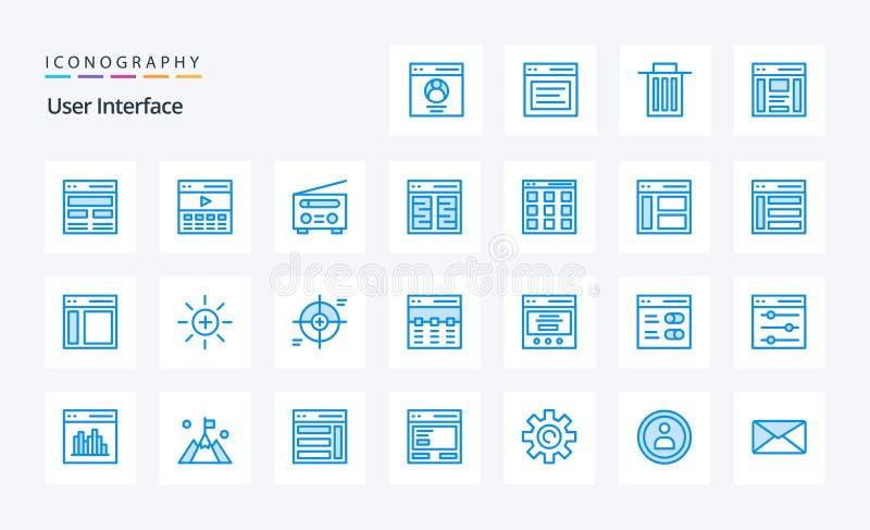 25 User Interface Blue Icon Pack Stock Vector - Illustration of left ...