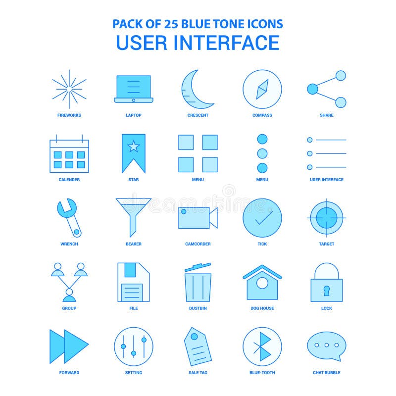 User Interface Blue Tone Icon Pack - 25 Icon Sets Stock Vector ...