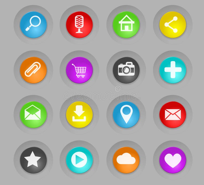 User Interface Colored Plastic Round Buttons Icon Set Stock Vector ...