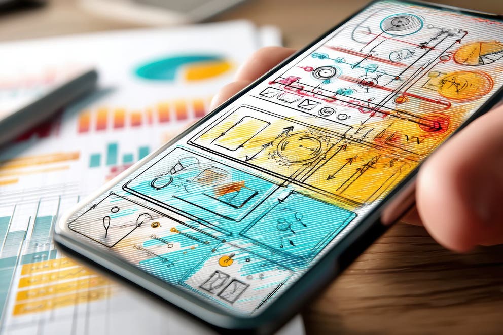 User Interface Concept Displayed on Mobile Device with Graphs and ...