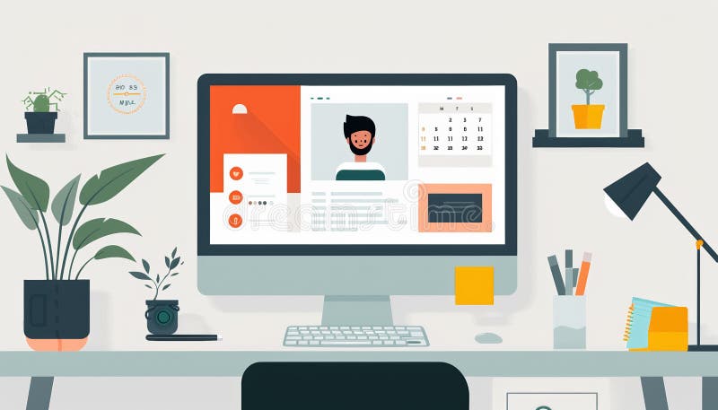 User Interface Design Displays Person Avatar on Computer Screen with ...