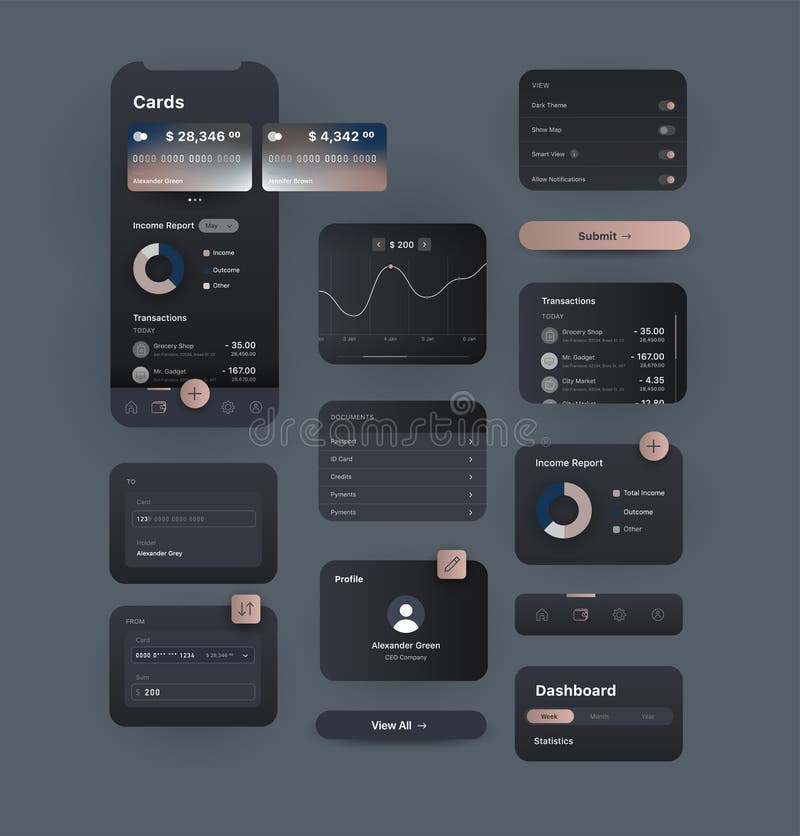 User Interface Design Elements, Widgets for Online Banking Mobile ...