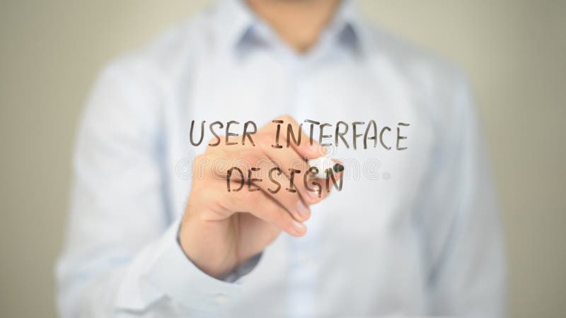 User Interface Design, Man Writing on Transparent Screen Stock Image ...