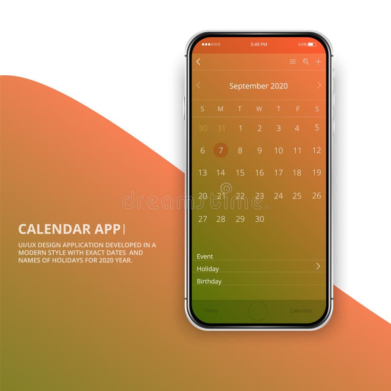 User Interface Design. Mobile Calendar App, September Stock Vector ...