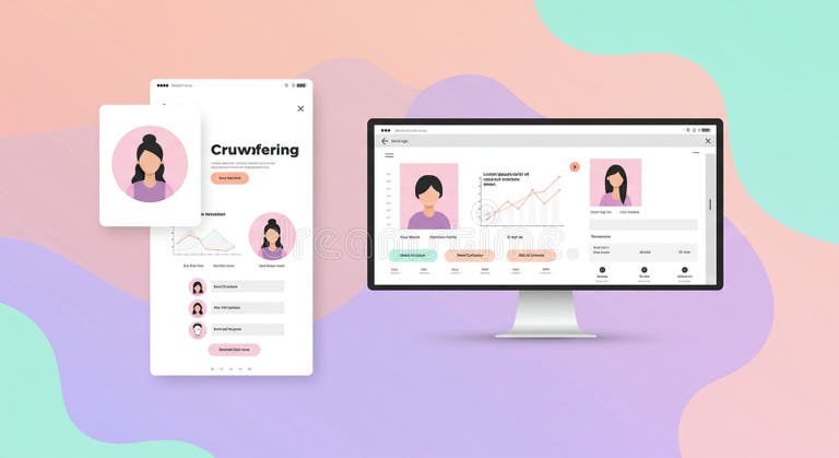 User Interface Design Showing a Mobile App and Desktop Layout Against a ...