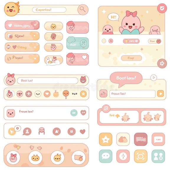 User Interface Elements in a Cute, Pastel-colored Theme. Features ...
