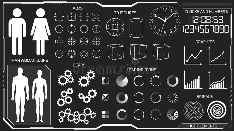 User Interface Elements. HUD Icons. Vector Futuristic Symbols Stock ...