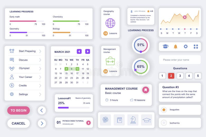 User Interface Elements Set for Education Mobile App. Kit Template with ...