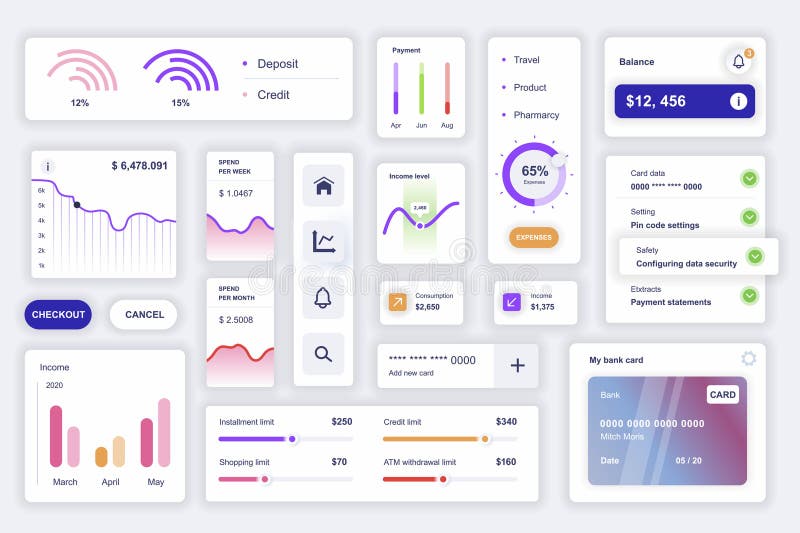 User Interface Elements Set for Finance Mobile App. Kit Template with ...