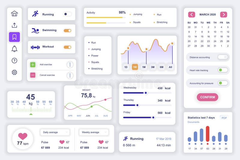 User Interface Elements Set for Fitness Mobile App. Kit Template with ...