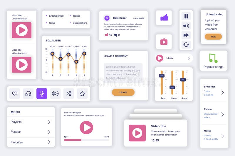 User Interface Elements Set for Video Tube Mobile App. Kit Template ...