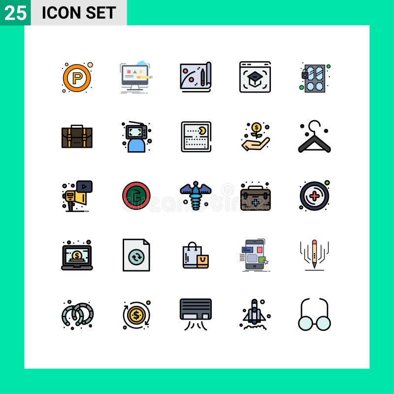 Modern Set of 25 Filled Line Flat Colors and Symbols Such As Door ...