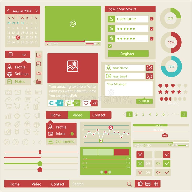 Flat Elements Design, Ui Set. Vector Stock Vector - Illustration of ...