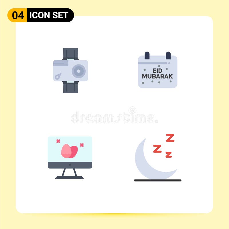 Modern Set of 4 Flat Icons and Symbols Such As Camera, Muslims, Video ...