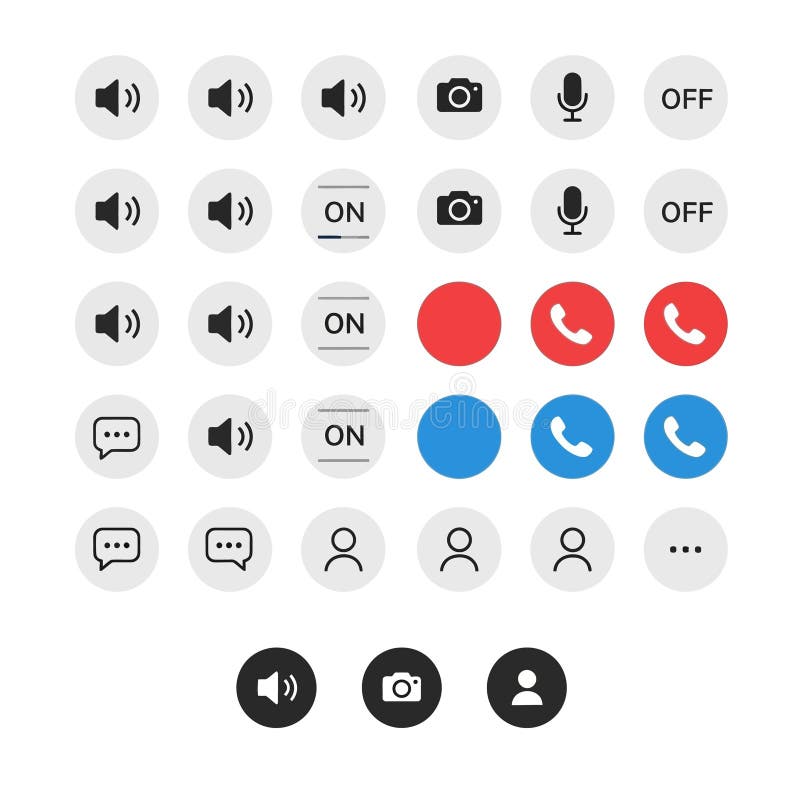 App UI Icons: Volume, Camera, Mic, Call, User, Chat Buttons Stock ...