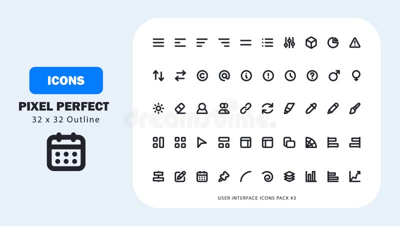 User Interface Icon Set 3, Ui Pixel Perfect Icon Line Art Outline Stock ...