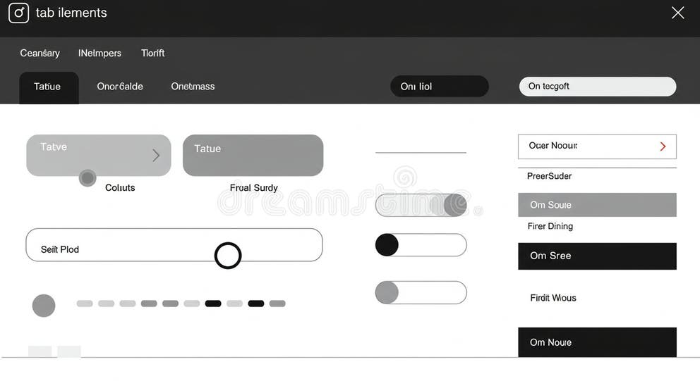 User Interface Mockup Features Various Design Elements and Controls ...