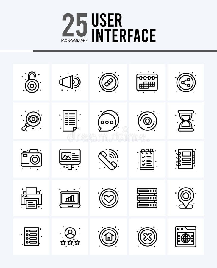 25 User Interface Outline Icons Pack Vector Illustration Stock Vector ...