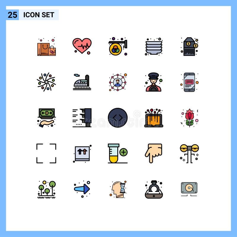 Group of 25 Filled Line Flat Colors Signs and Symbols for Tag, Barcode ...
