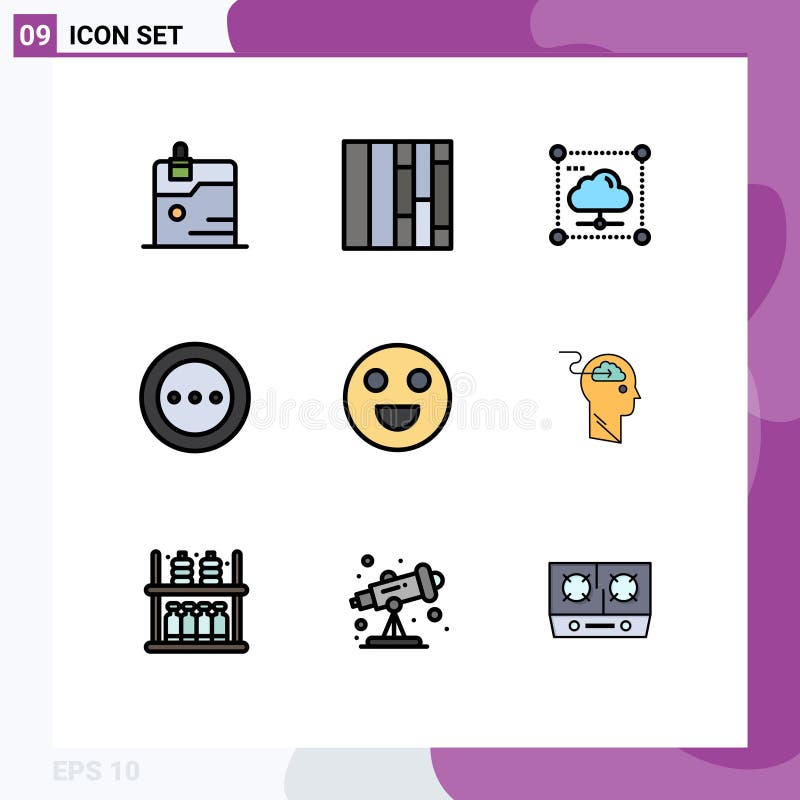 User Interface Pack of 9 Basic Filledline Flat Colors of Face, Radio ...