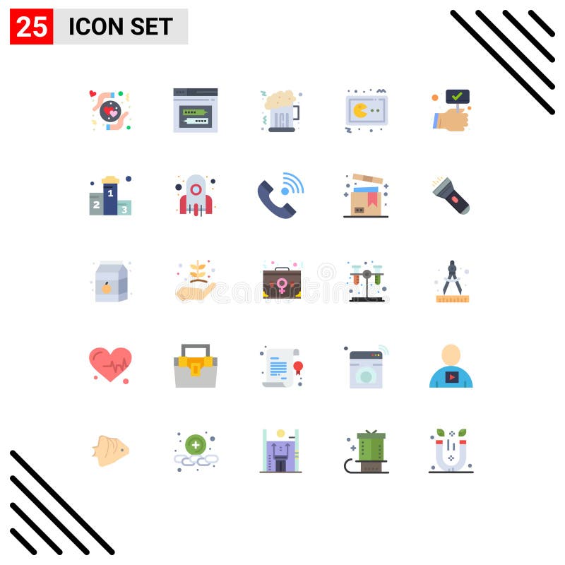 25 Thematic Vector Flat Colors and Editable Symbols of Checked, Gamepad ...