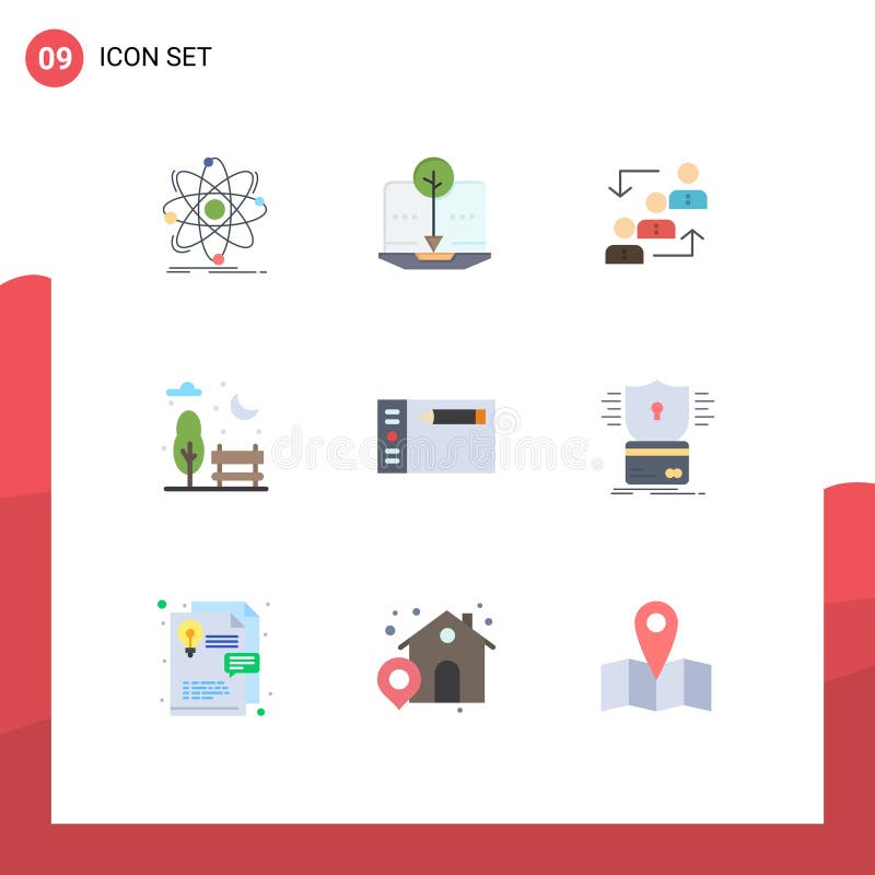 User Interface Pack of 9 Basic Flat Colors of City, Work, Digital ...