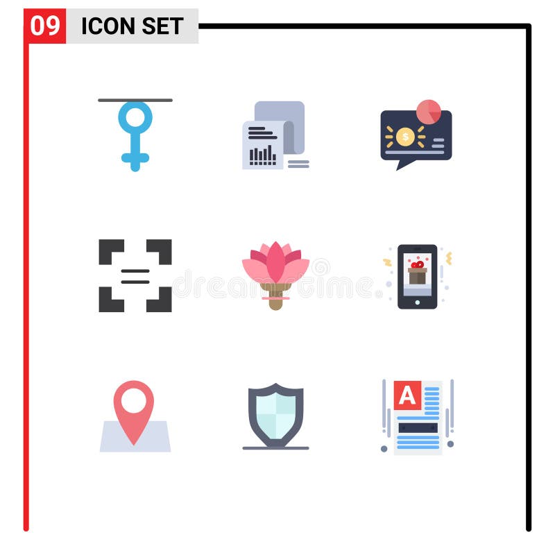 User Interface Pack of 9 Basic Flat Colors of Flower, Arrow ...