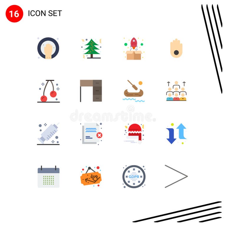 Flat Color Pack of 16 Universal Symbols of Fruit, Cherry, Rocket, Palm ...