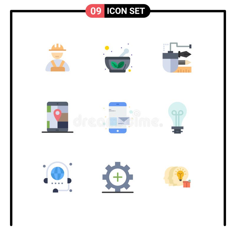 User Interface Pack of 9 Basic Flat Colors of Message, Navigation ...