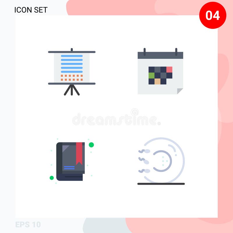 User Interface Pack of 4 Basic Flat Icons of Board, Book, Web, Date ...