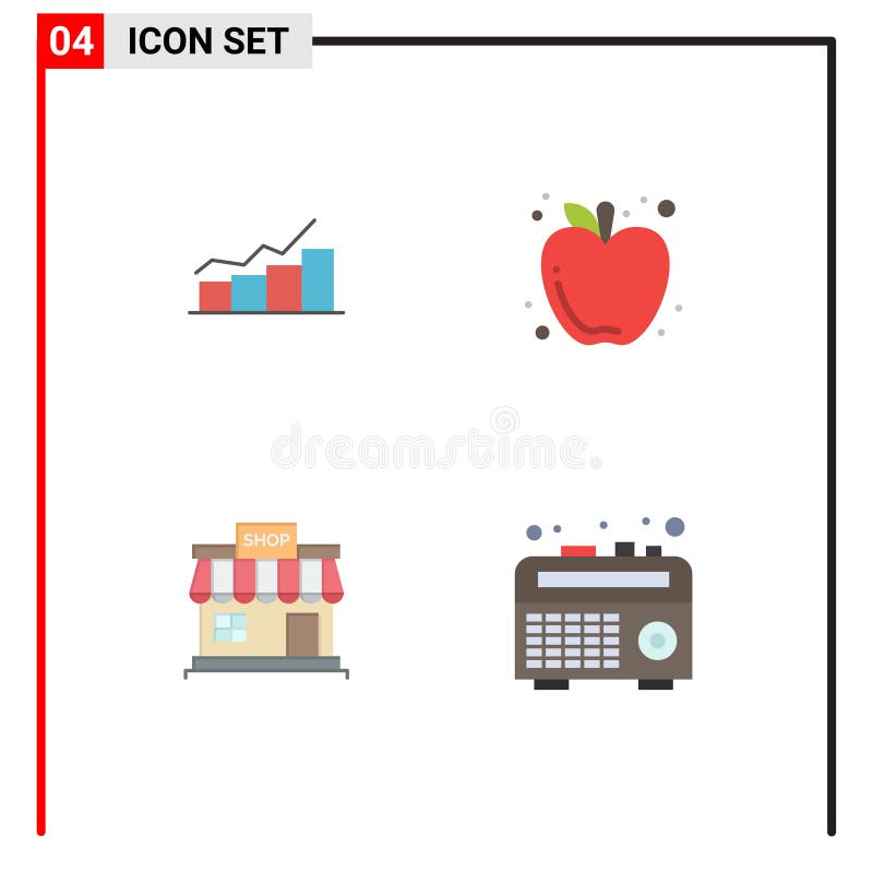 User Interface Pack of 4 Basic Flat Icons of Growth, Food, Graph, Apple ...