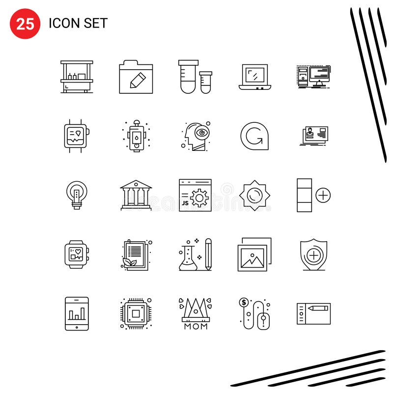 Group of 25 Lines Signs and Symbols for Workstation, Desktop, S ...