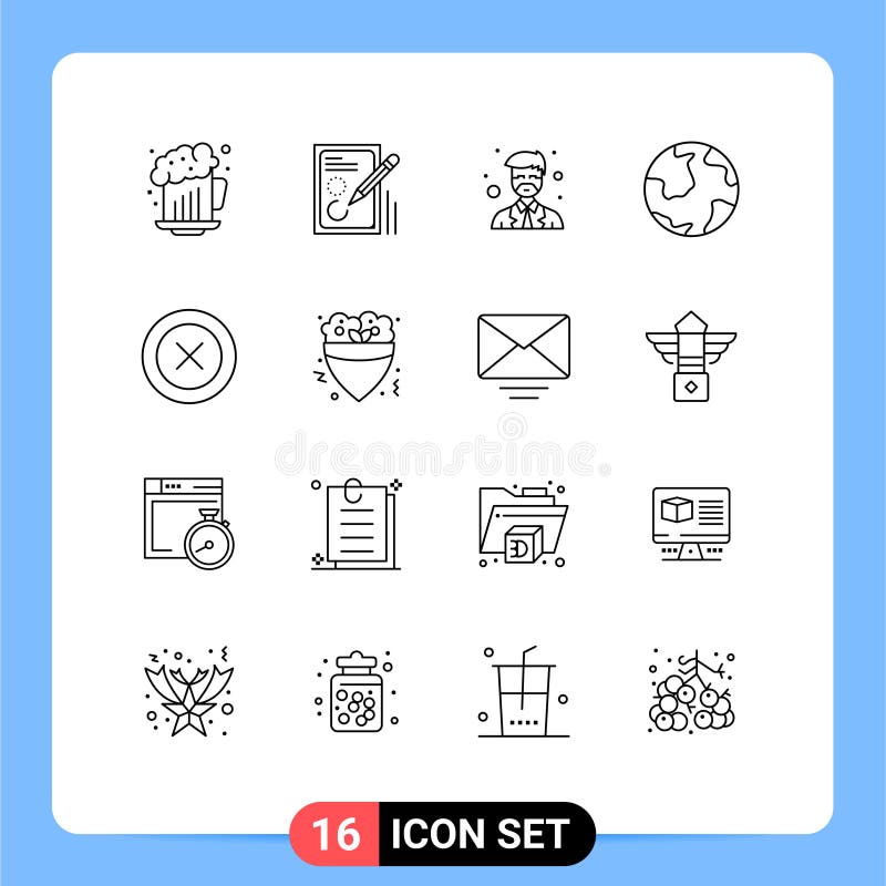 User Interface Pack of 16 Basic Outlines of Discovery, World, Drawing ...