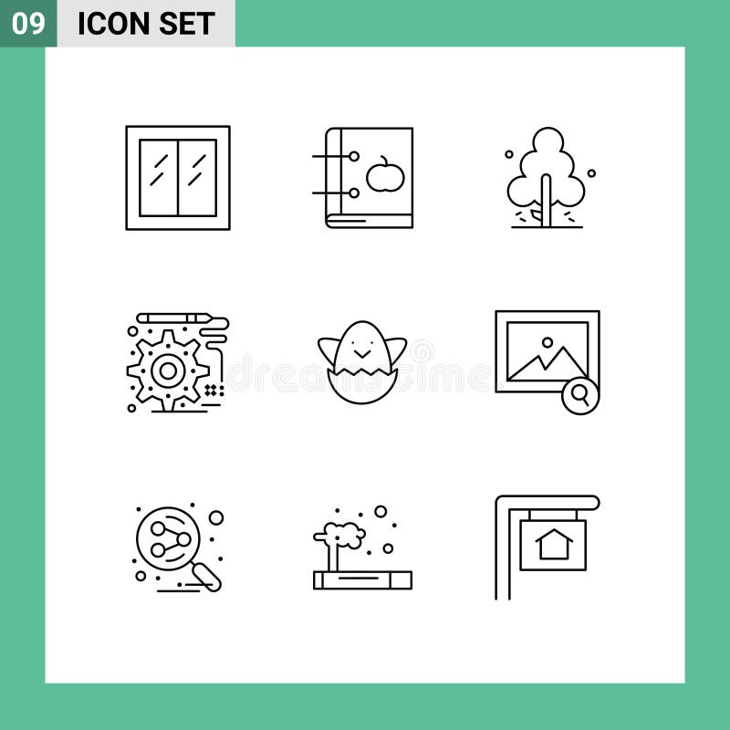 User Interface Pack of 9 Basic Outlines of Egg, Engineering, Learning ...