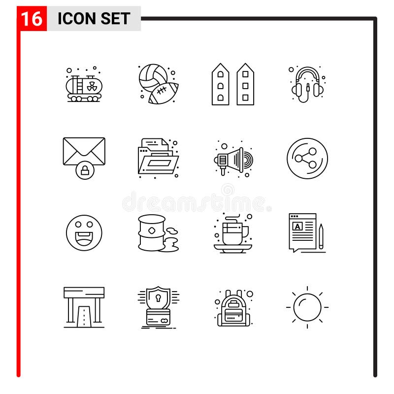 User Interface Pack of 16 Basic Outlines of Message, Headphone, House ...