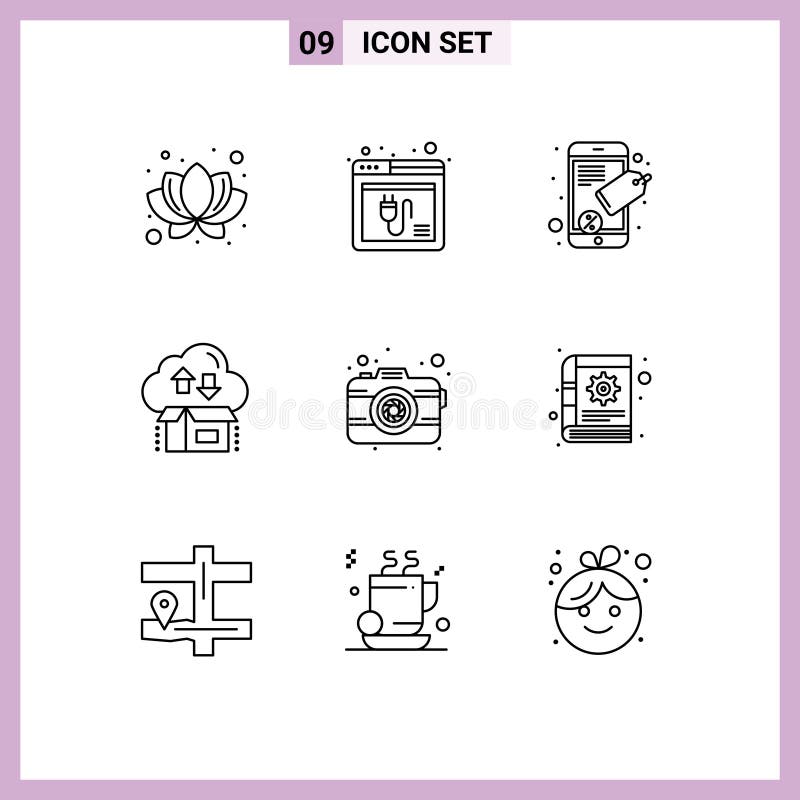 User Interface Pack of 9 Basic Outlines of Photo, Arrow, Connect, Package, Cloud Stock Vector ...