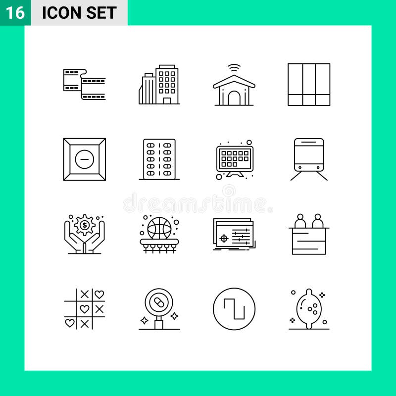 User Interface Pack of 16 Basic Outlines of Product, Box, Home, Lines ...