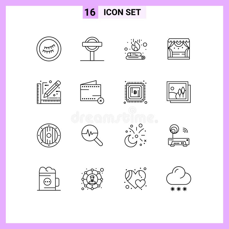 Outline Pack of 16 Universal Symbols of Sketch, Design, Fire, Architect ...