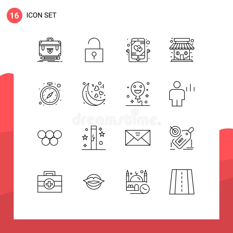 User Interface Pack of 16 Basic Outlines of Stop Watch, Store, Listen ...