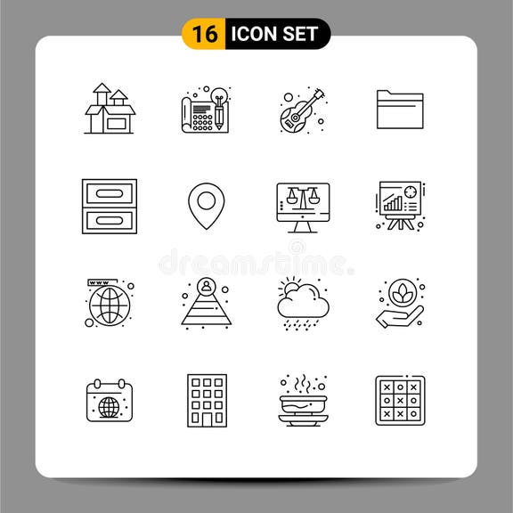 User Interface Pack of 16 Basic Outlines of Storage, File, Thinking ...