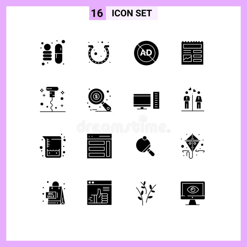 User Interface Pack of 16 Basic Solid Glyphs of Bottle, Ui, Ad, Basic ...